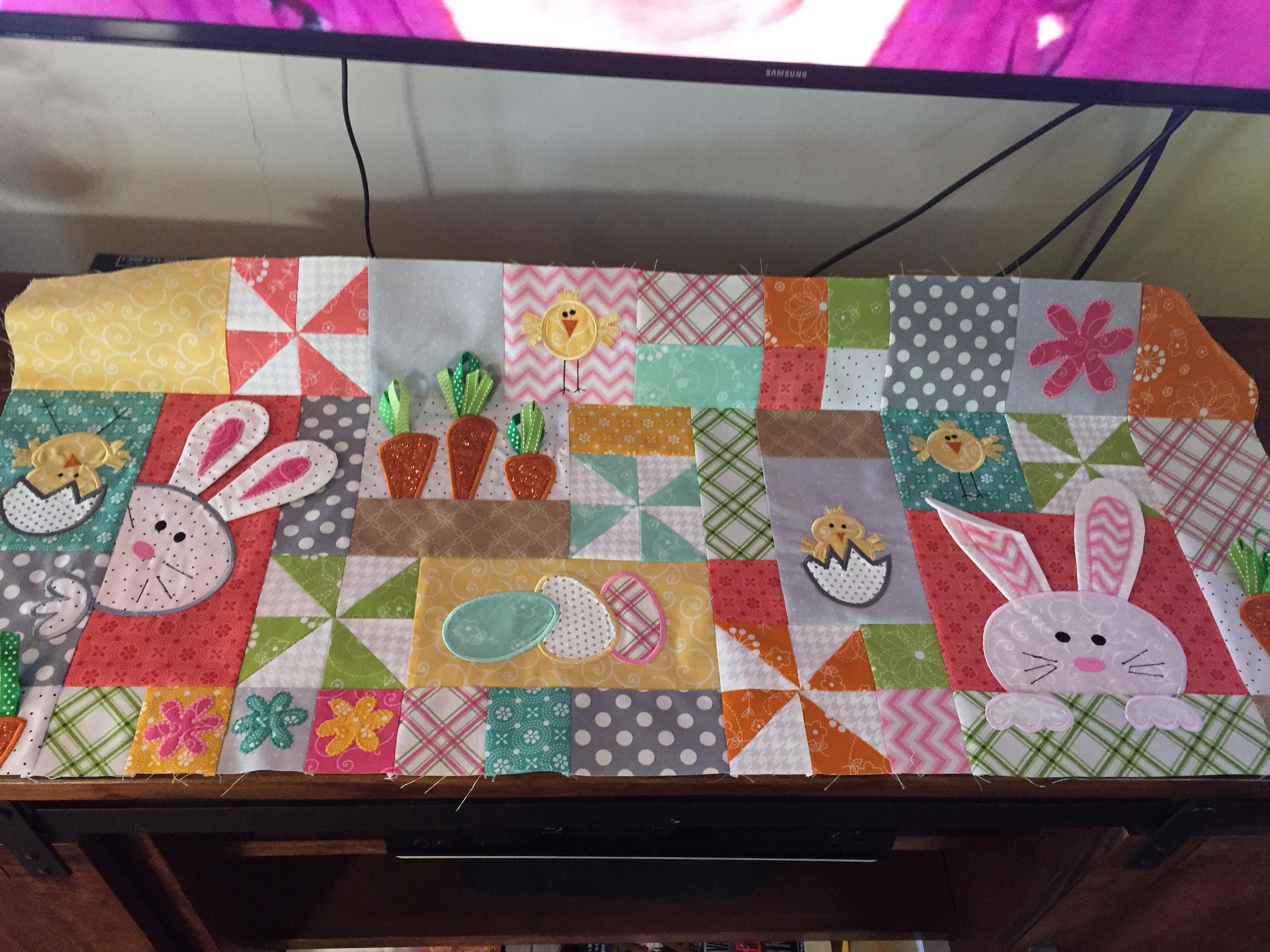 Easter Bunny, Carrot, Chicks Table Runner, Easter Table Topper, Easter ...