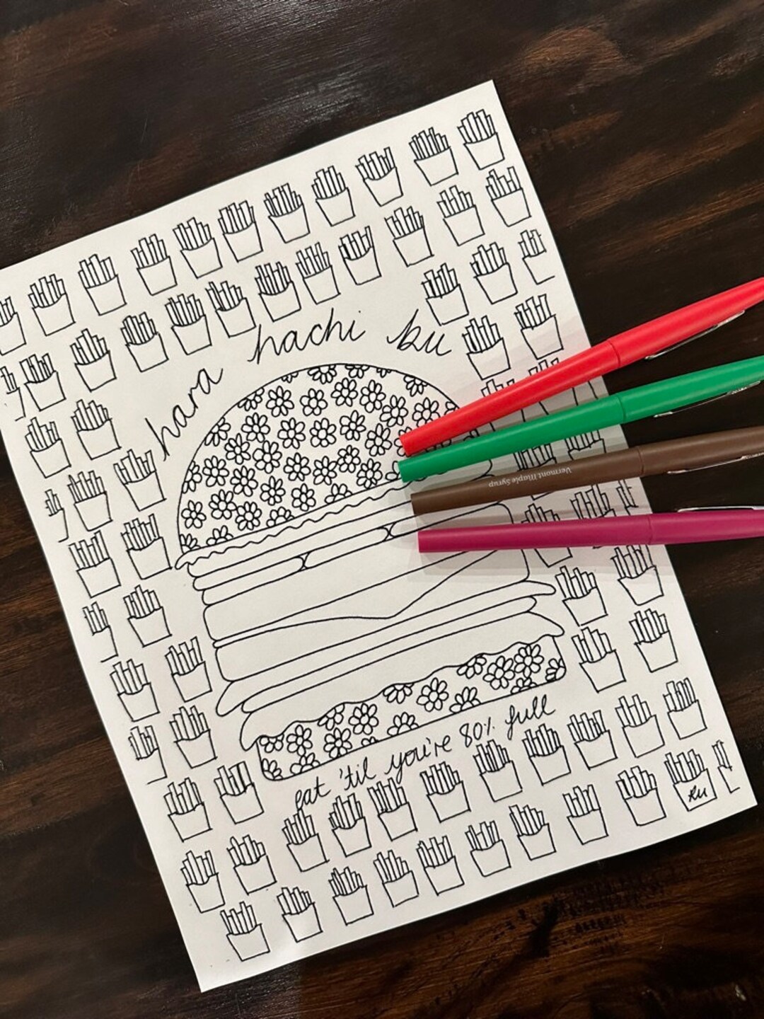 One Hand-drawn Burger Coloring Page | Adults & Kids | Digital Download ...