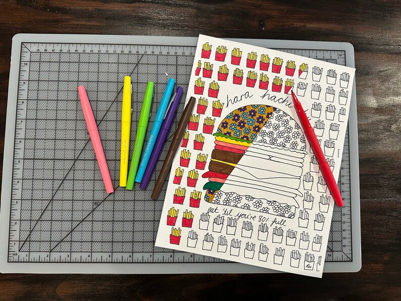 One Hand-drawn Burger Coloring Page | Adults & Kids | Digital Download ...