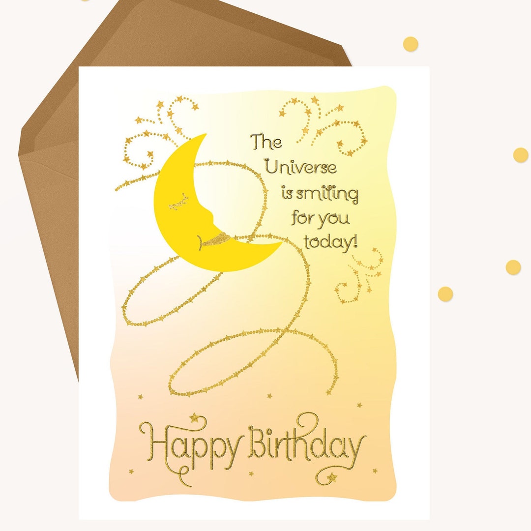 Moon Card Happy Birthday Card Zen Birthday Card Star Celestial Birthday ...