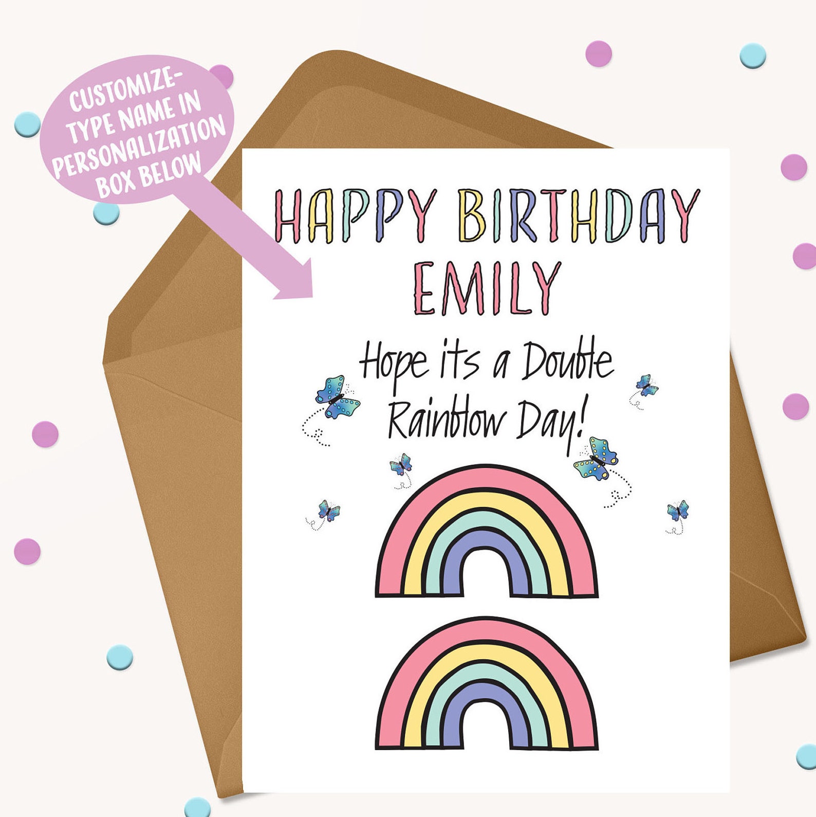 Cute Personalized Rainbow Birthday Card Custom Double Rainbow | Etsy