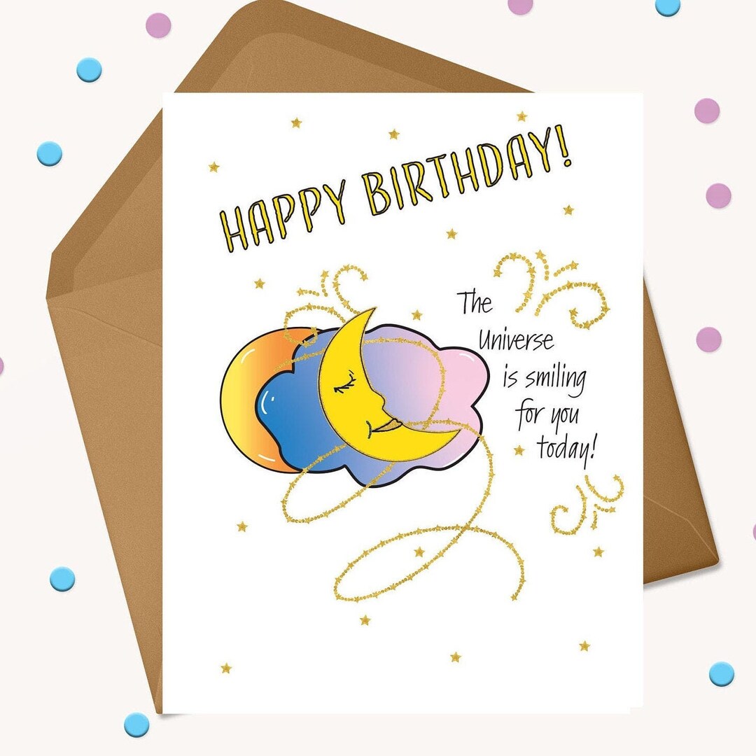 Cute Stars Celestial Happy Birthday Moon Birthday Card Cute Zen ...