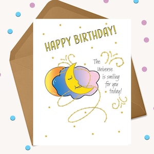 Cute Stars Celestial Happy Birthday Moon Birthday Card Cute Zen ...