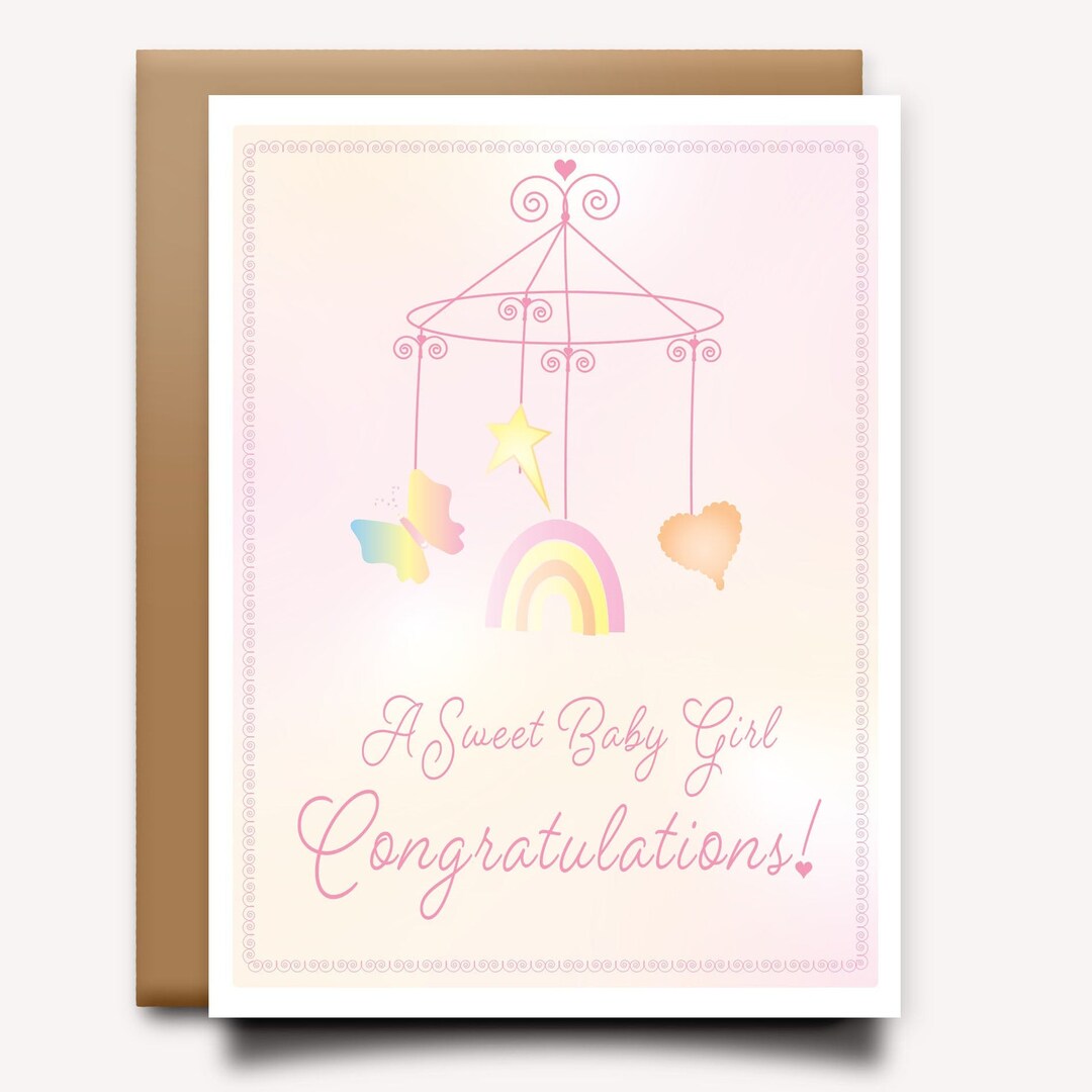 Baby Girl Card New Baby Card Baby Shower Gift New Parent Card New Mom ...
