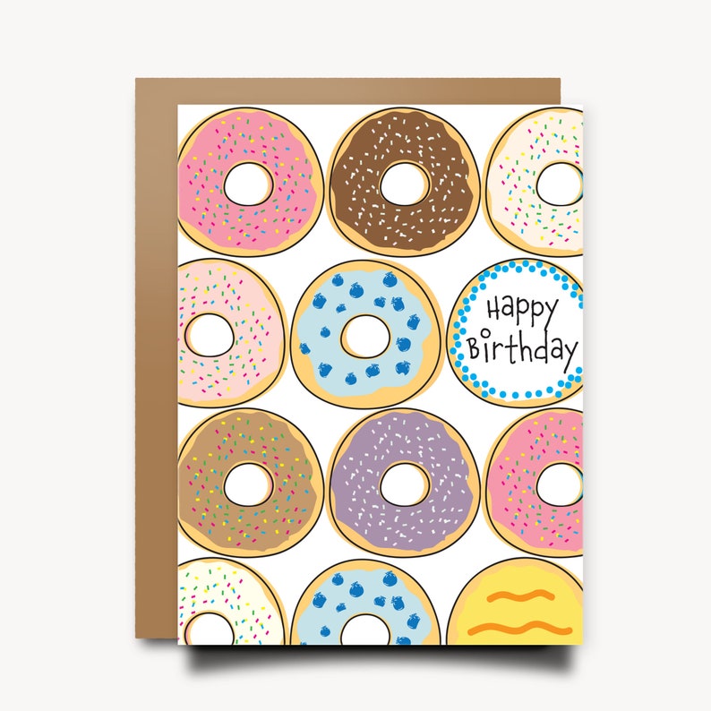 Donut Birthday Card Donut Card Happy Birthday Card Food Card - Etsy