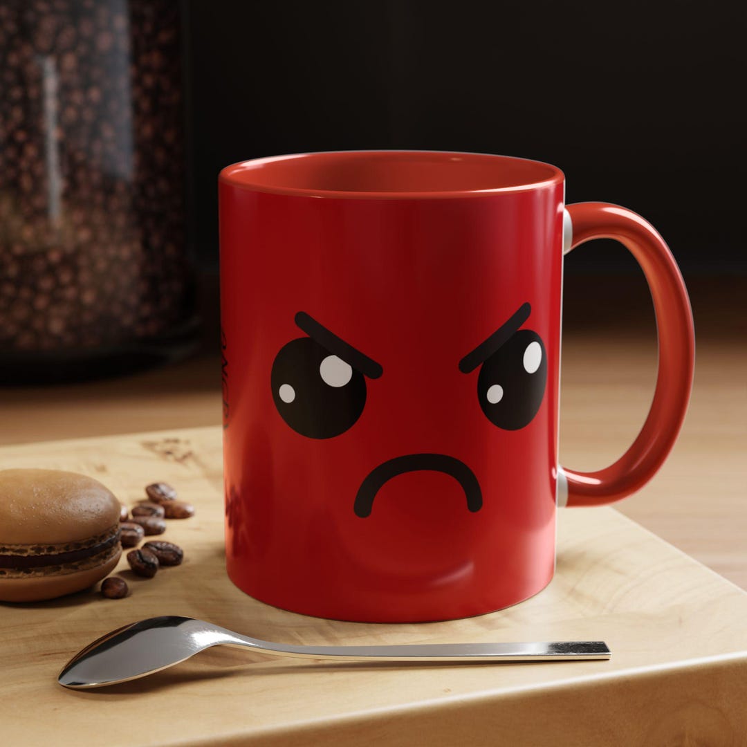 Red Angry Face Mug - Unique Ceramic Coffee Cup, Fun Cartoon Design ...
