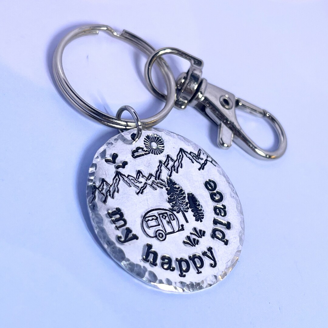My Happy Place Keychain Camping Themed Keychain Hand Stamped Aluminum ...