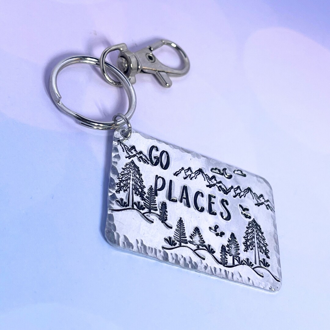 Go Places - Nature Scene - Keychain - Hand Stamped Aluminum Keychain or ...