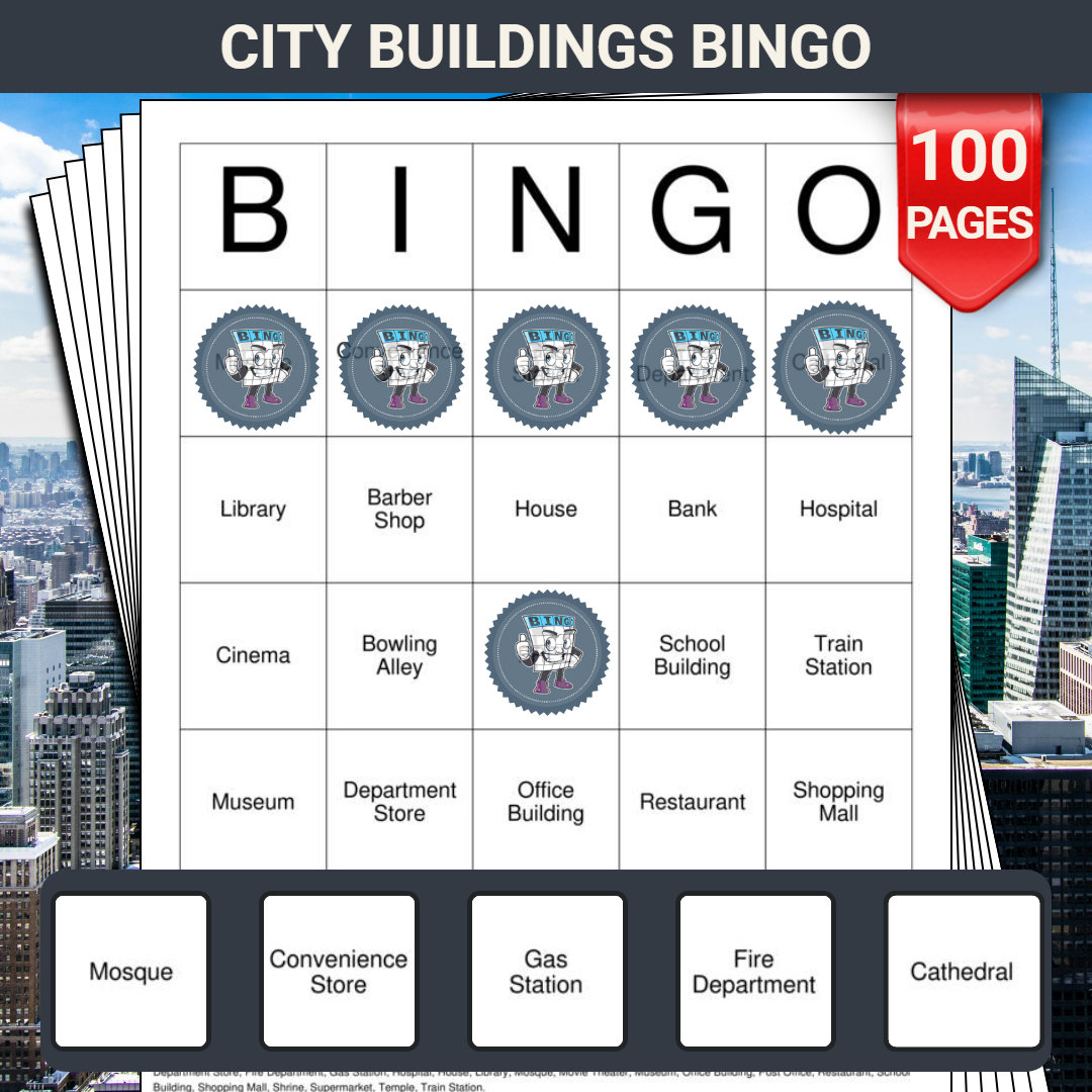 City Buildings Bingo Cards - 100 Pages to Download and Print - Etsy