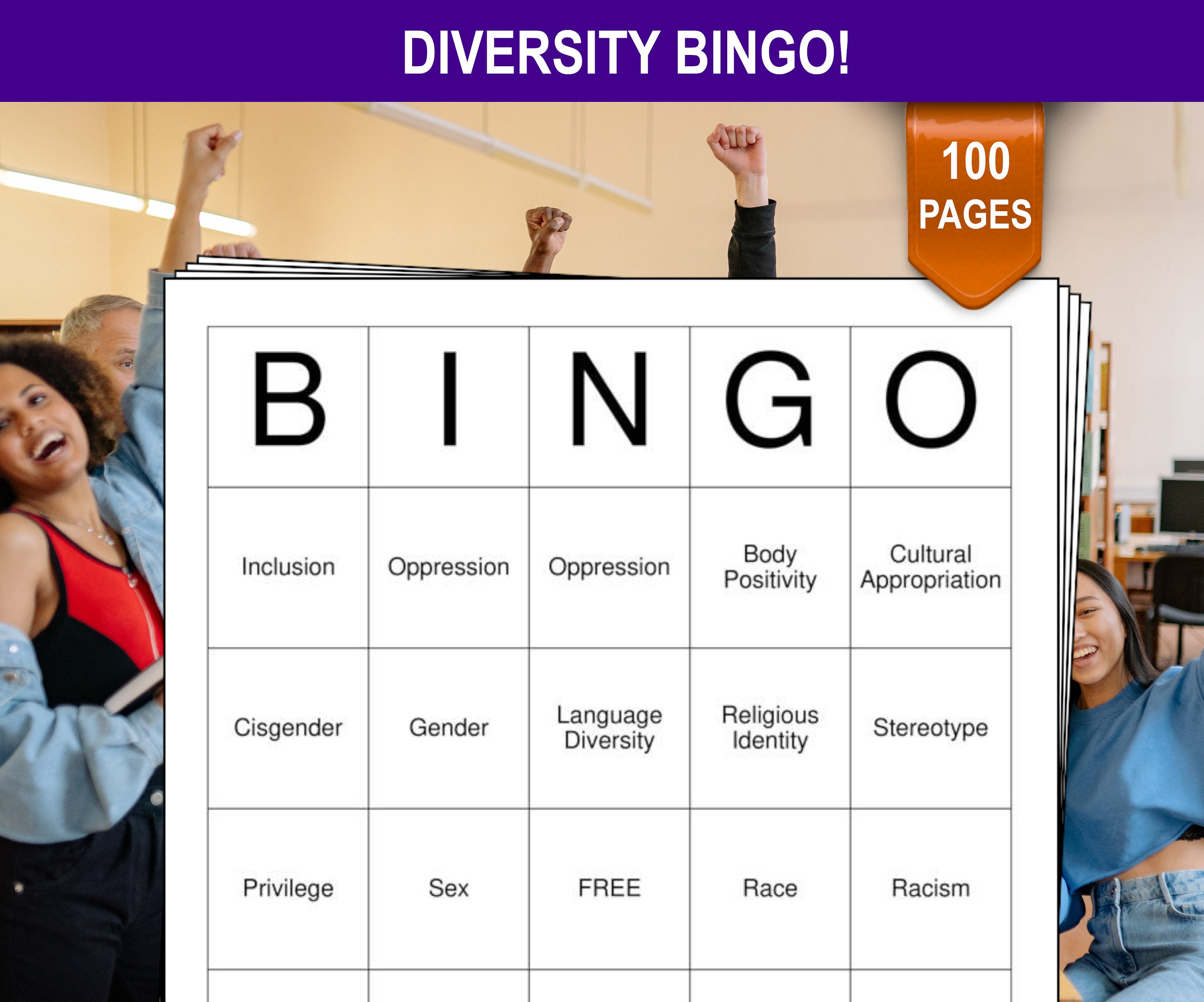Diversity Bingo Cards 100 Pages Download and Print Bingo Instantly ...