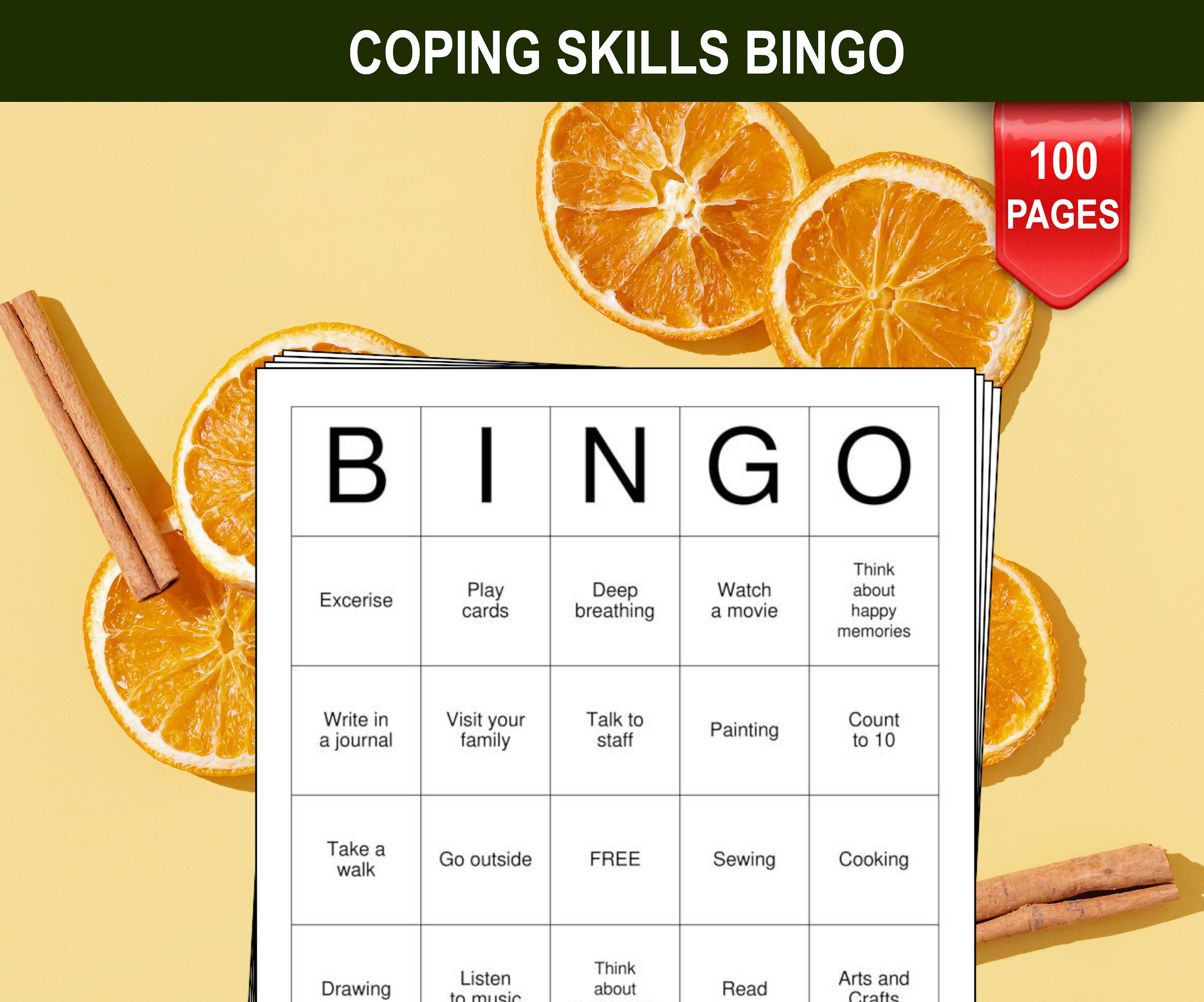 Coping Skills Bingo Cards 100 Pages Download and Print Bingo Instantly ...