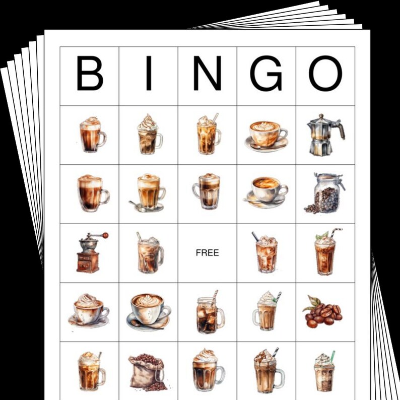 Coffee Images Bingo Cards - 100 Pages to Download and Print - Etsy