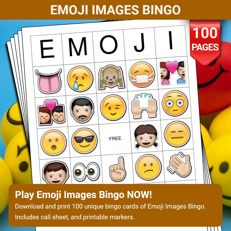 Emoji Images Bingo Cards - 100 Pages to Download and Print - Etsy