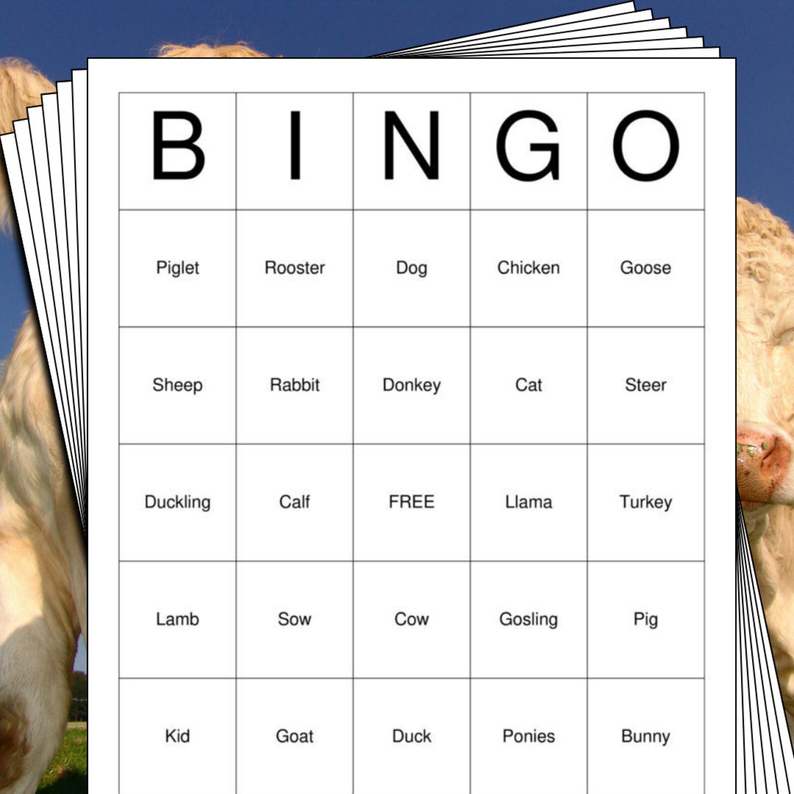 Farm Animals Bingo Cards - 100 Pages to Download and Print - Etsy