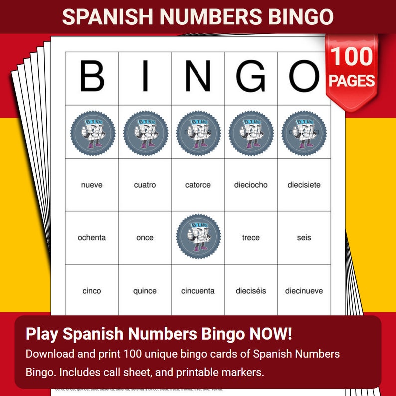 Spanish Numbers Bingo Cards 100 Pages to Download and Print - Etsy