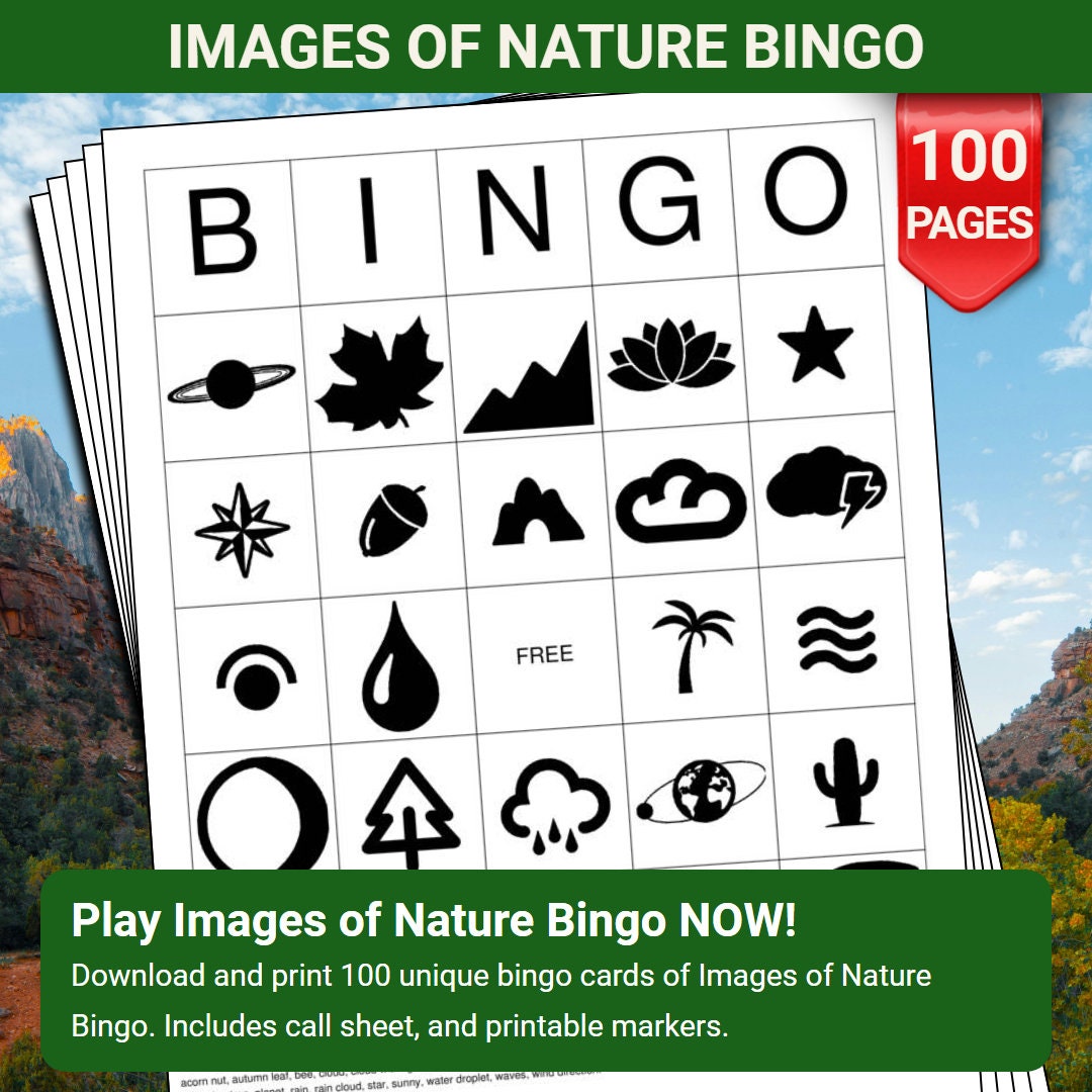 Images of Nature Bingo Cards - 100 Pages to Download and Print - Etsy