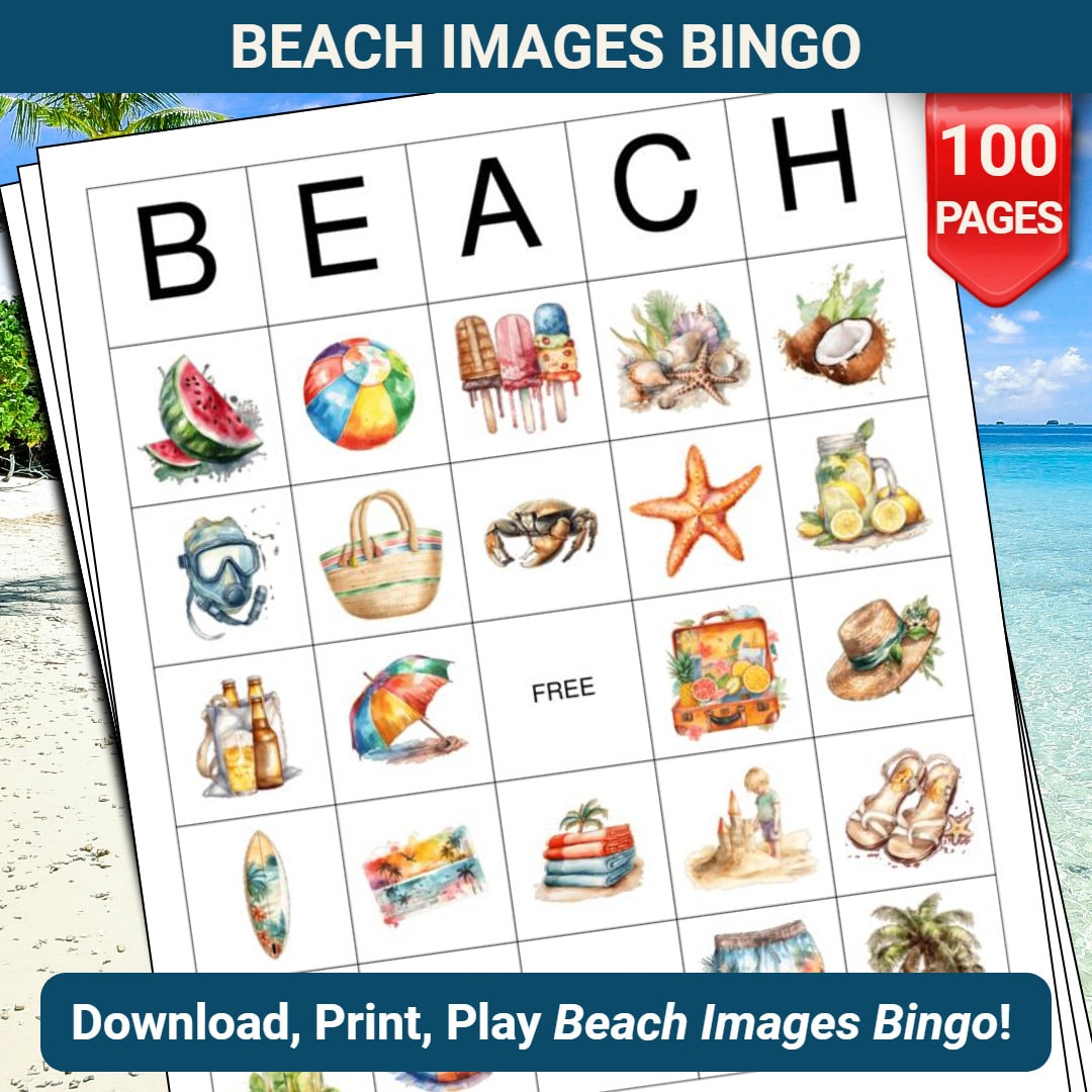 Beach Images Bingo Cards - 100 Pages to Download and Print - Etsy