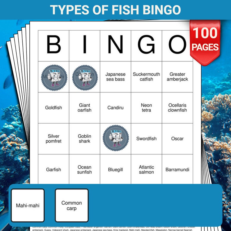 Types of Fish Bingo Cards - 100 Pages to Download and Print - Etsy