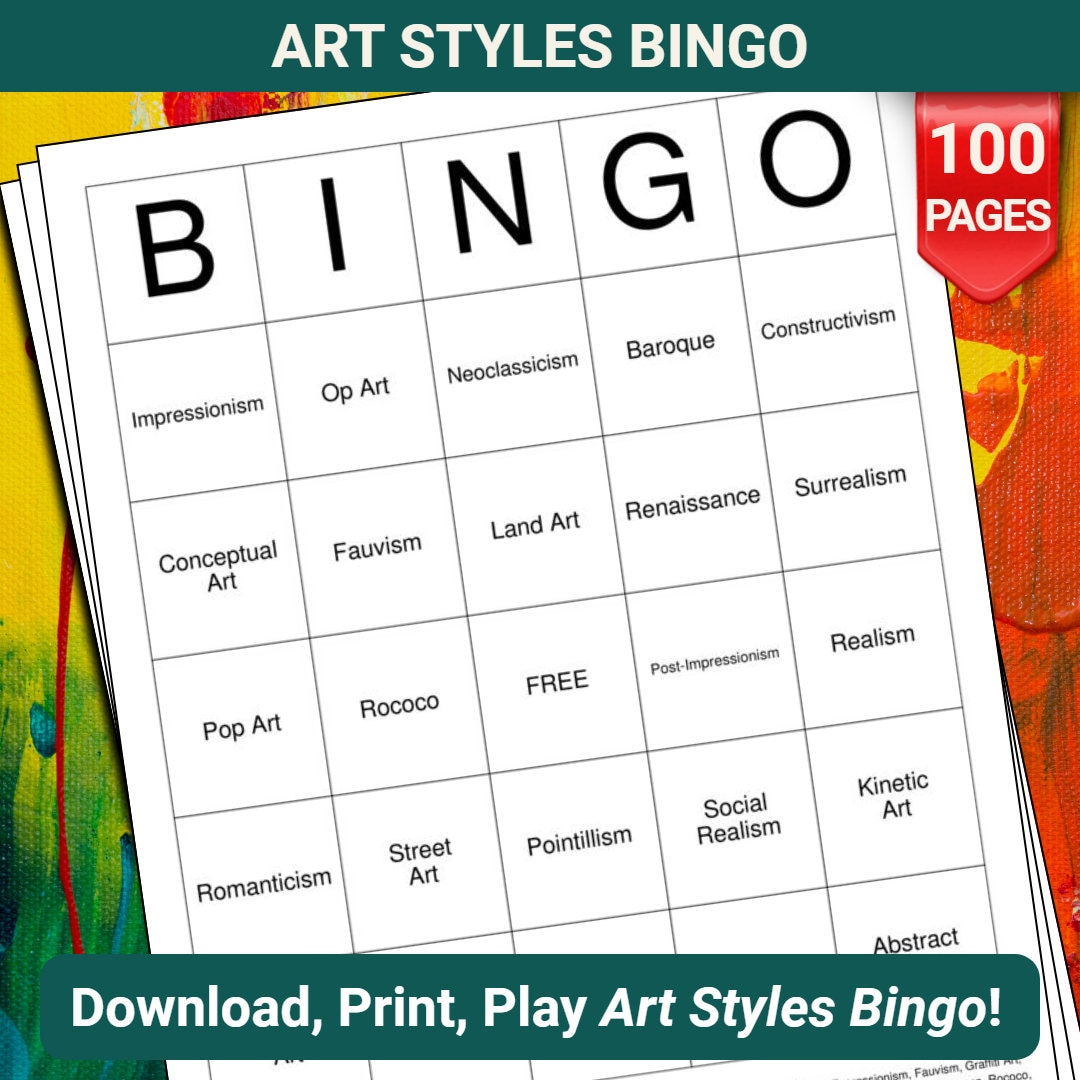 Art Styles Bingo Cards - 100 Pages to Download and Print - Etsy