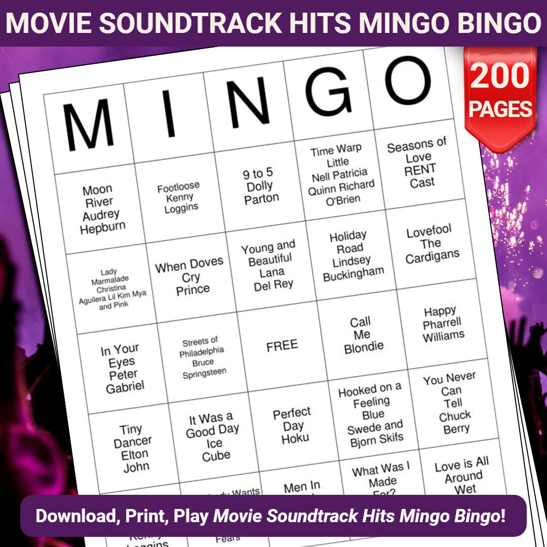 Movie Soundtrack Hits Mingo Bingo Cards - 200 Pages to Download and ...