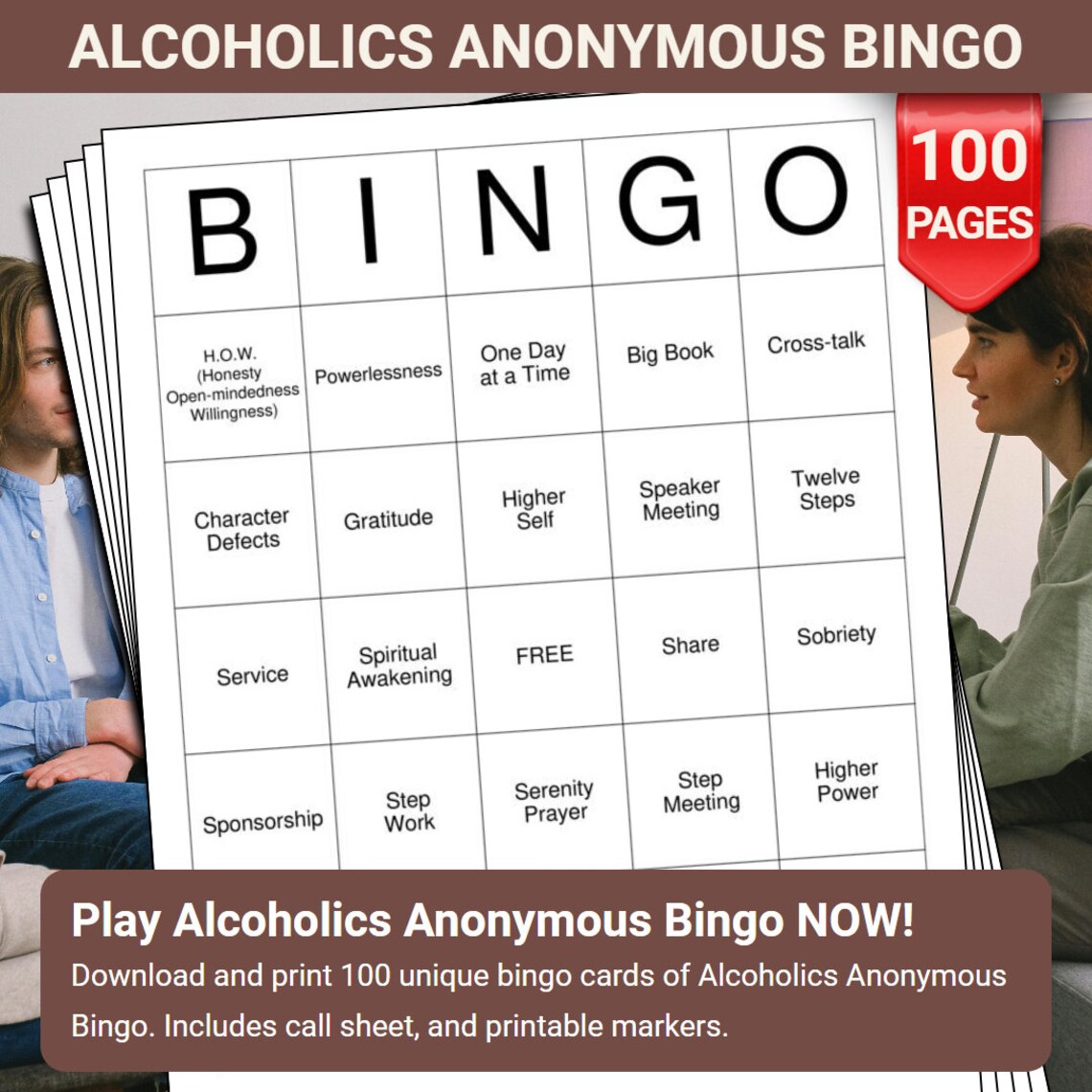 Alcoholics Anonymous Bingo Cards - 100 Pages to Download and Print - Etsy