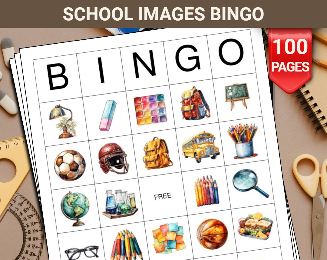 School Images Bingo Cards 100 Pages to Download and Print - Etsy