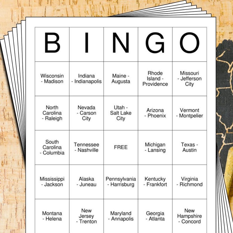 US States and Capitals Bingo Cards - 100 Pages to Download and Print - Etsy