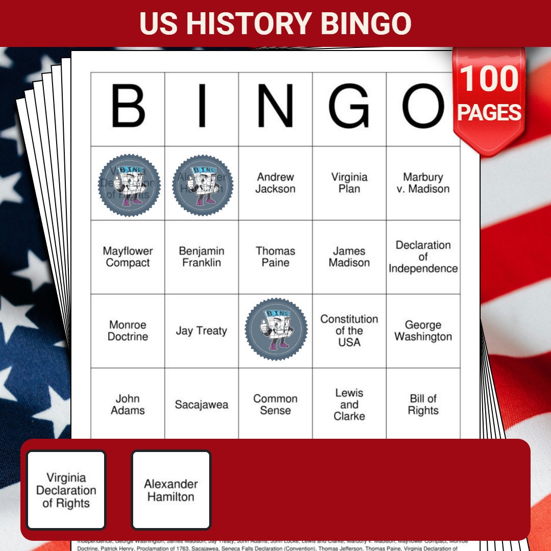 US History Bingo Cards - 100 Pages to Download and Print - Etsy