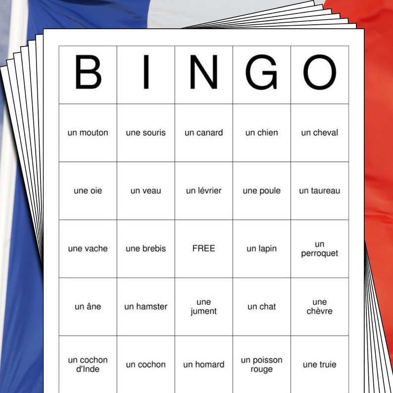 French Animals Bingo Cards - 100 Pages to Download and Print - Etsy