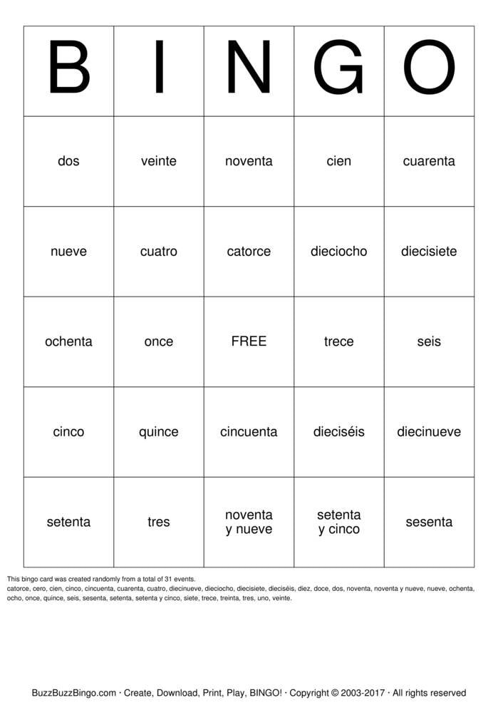 Spanish Numbers Bingo Cards - 100 Pages to Download and Print - Etsy