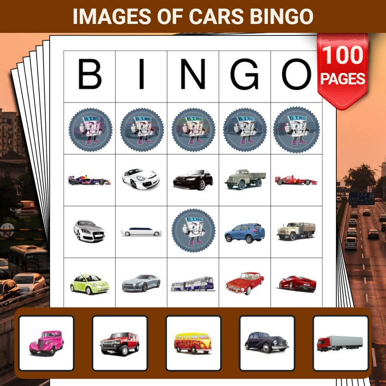 Images of Cars Bingo Cards - 100 Pages to Download and Print - Etsy