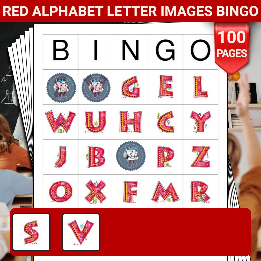 Red Alphabet Letter Images Bingo Cards 100 Pages to Download and Print ...