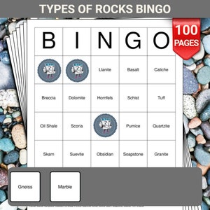 Types of Rocks Bingo Cards - 100 Pages to Download and Print - Etsy ...