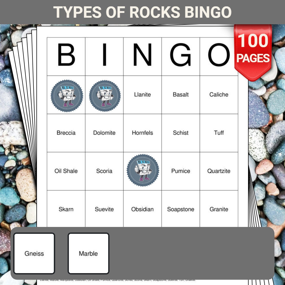 Types of Rocks Bingo Cards - 100 Pages to Download and Print - Etsy