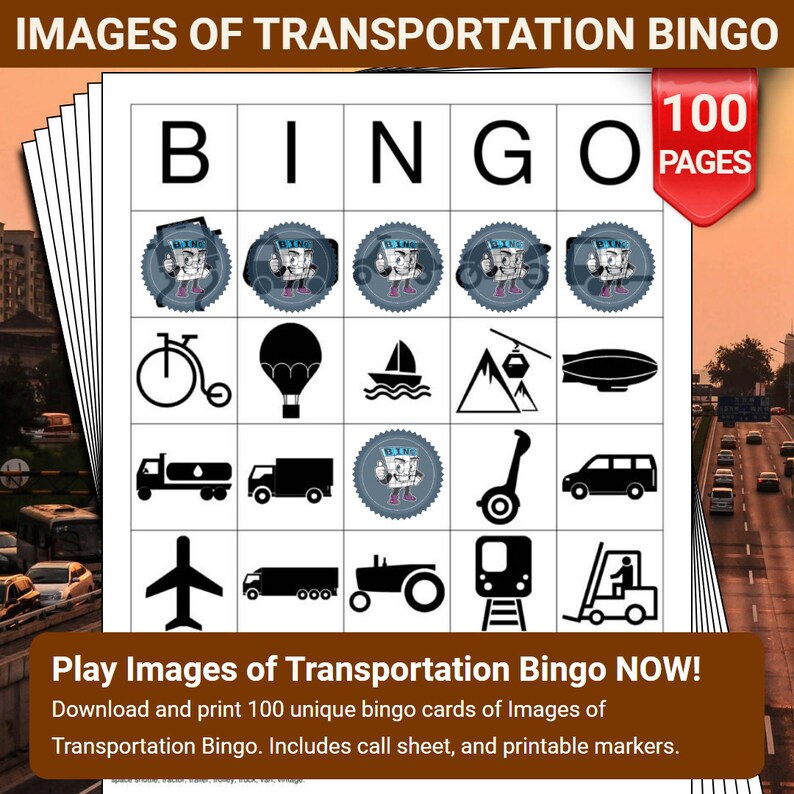 Images of Transportation Bingo Cards 100 Pages to Download and Print - Etsy