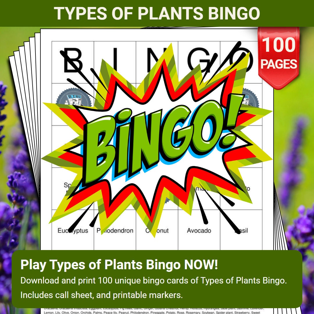 Types of Plants Bingo Cards - 100 Pages to Download and Print - Etsy