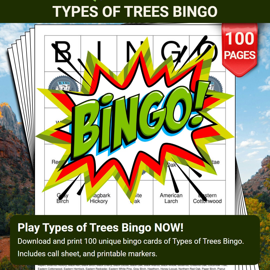 Types of Trees Bingo Cards - 100 Pages to Download and Print - Etsy
