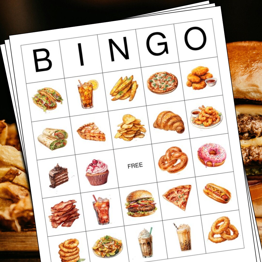Fast Food Images Bingo Cards 100 Pages to Download and Print - Etsy