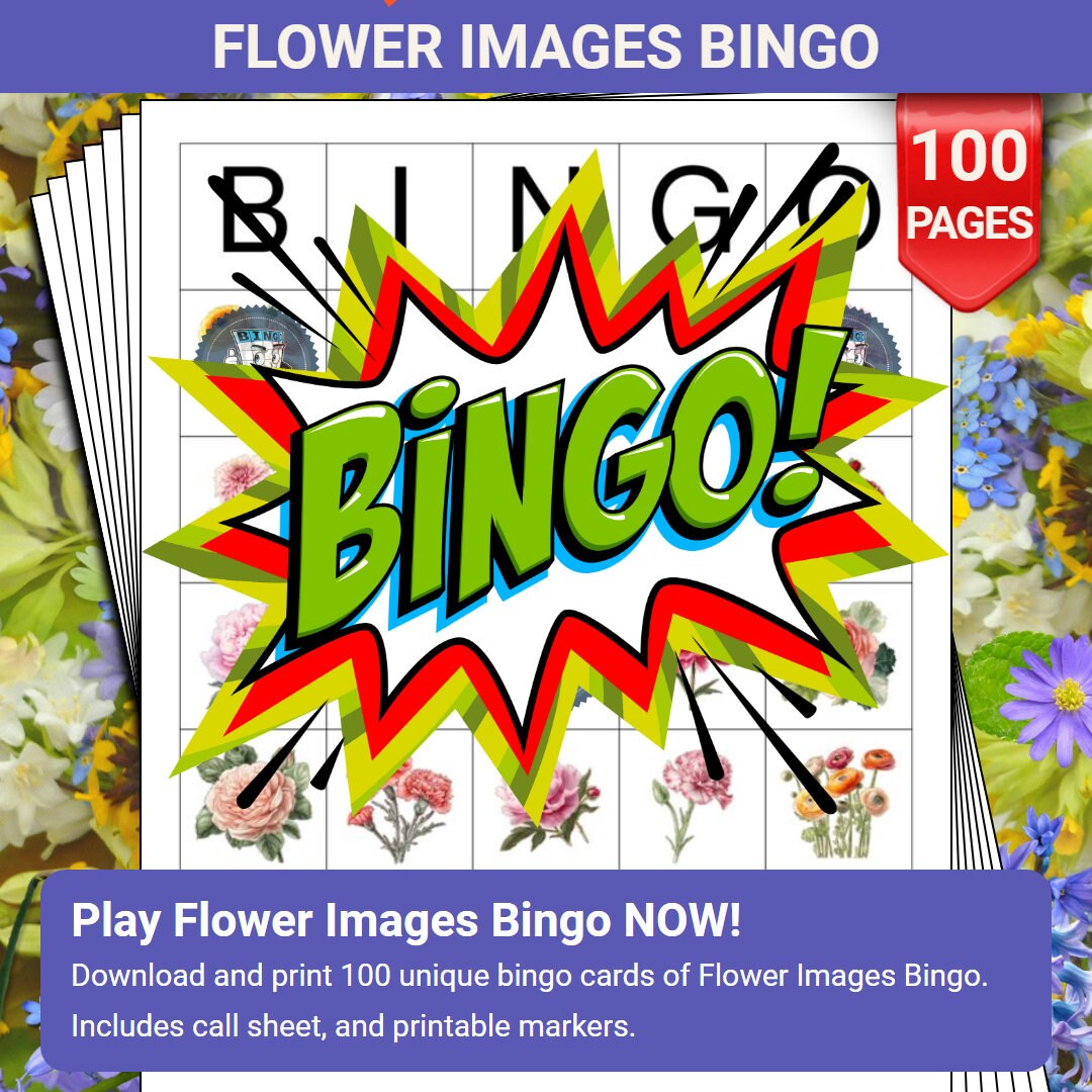 Flower Images Bingo Cards - 100 Pages to Download and Print - Etsy
