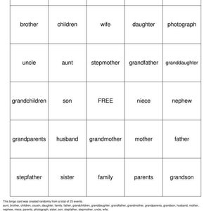 Family Bingo Cards - 100 Pages to Download and Print - Etsy