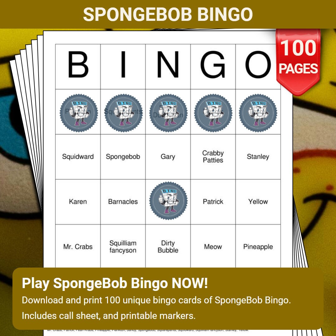 Spongebob Bingo Cards 100 Pages to Download and Print - Etsy