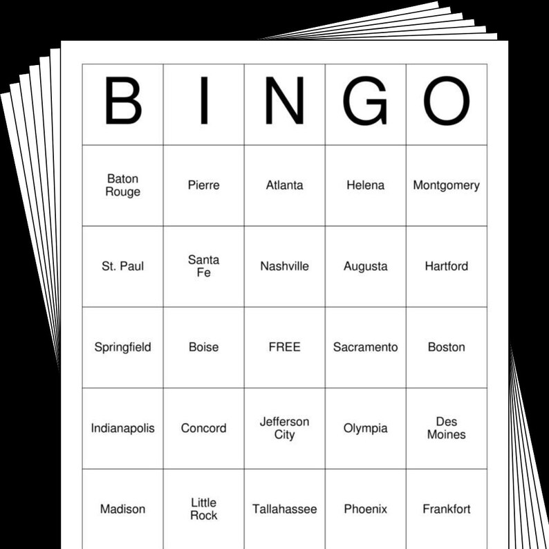 US State Capitals Bingo Cards - 100 Pages to Download and Print - Etsy