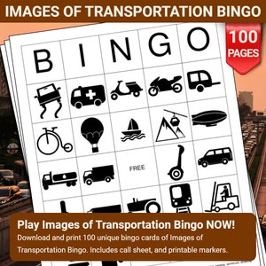 Images of Transportation Bingo Cards - 100 Pages to Download and Print ...