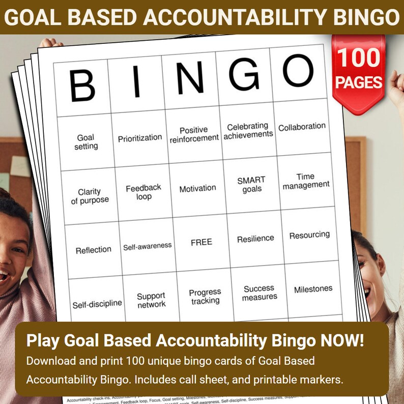 Goal Based Accountability Bingo Cards - 100 Pages to Download and Print ...