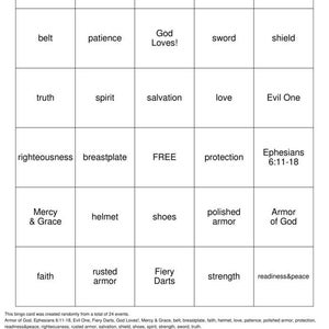 Armor of God Bingo Cards - 100 Pages to Download and Print - Etsy