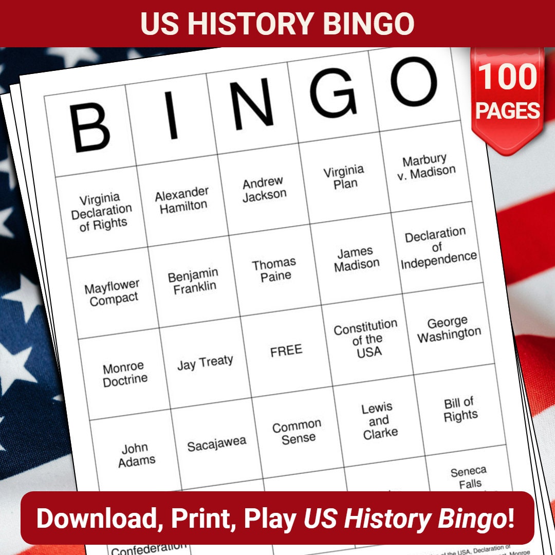 US History Bingo Cards - 100 Pages to Download and Print - Etsy