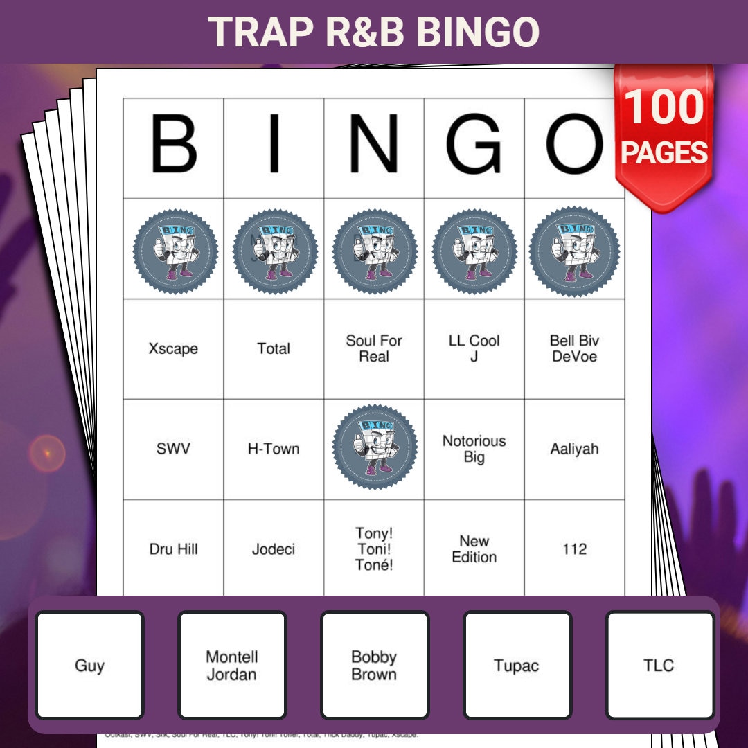 Trap R&B Bingo Cards - 100 Pages to Download and Print - Etsy