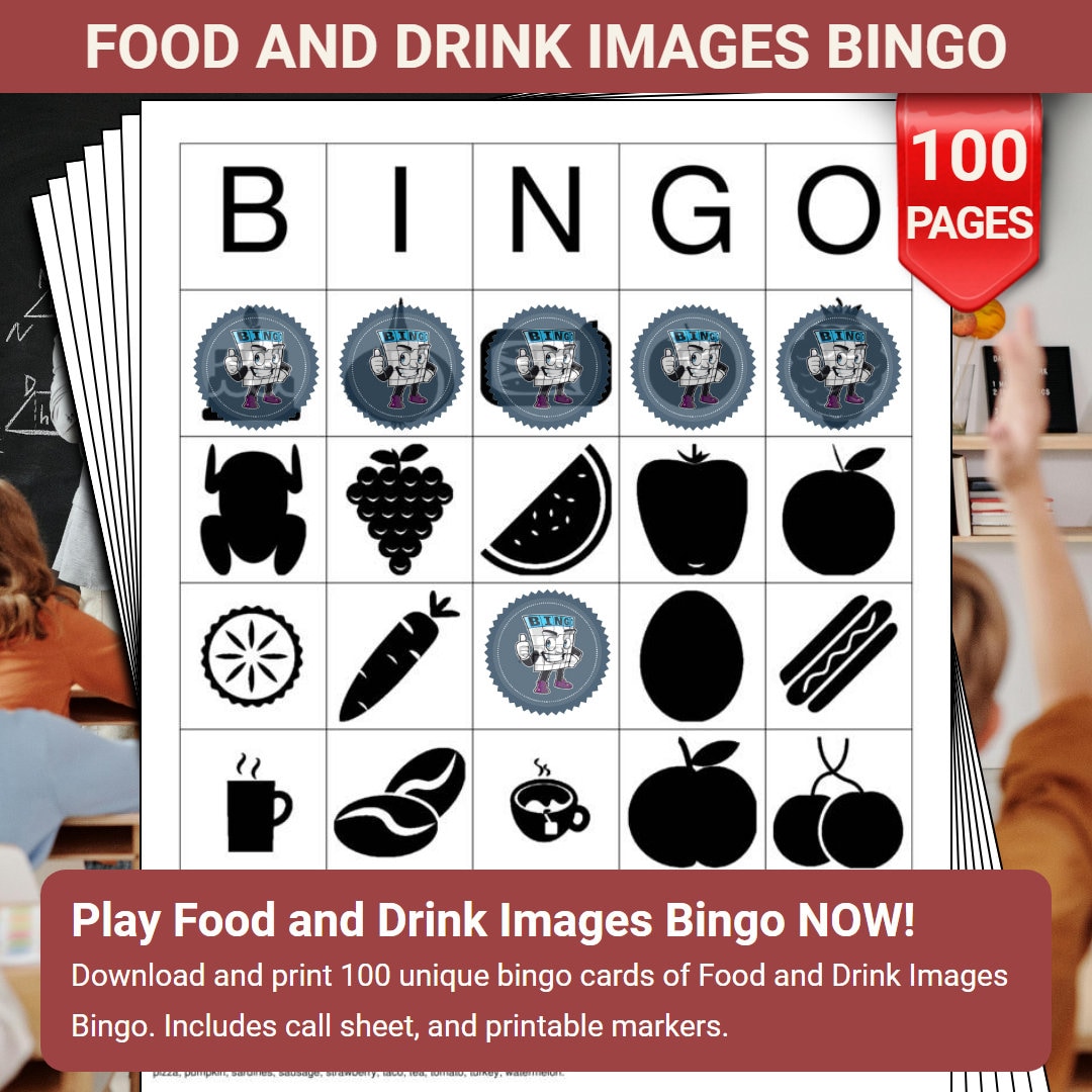Food and Drink Images Bingo Cards 100 Pages to Download and Print - Etsy