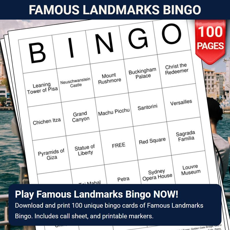 Famous Landmarks Bingo Cards - 100 Pages to Download and Print - Etsy