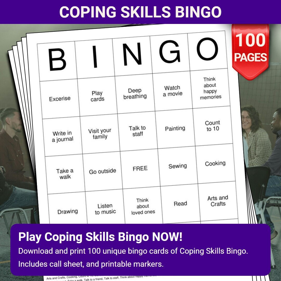 Coping Skills Bingo Cards 100 Pages Download and Print Bingo Instantly ...